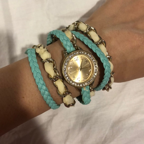 Jewelry | Wrap Around Teal And Gold Watch | Poshmark